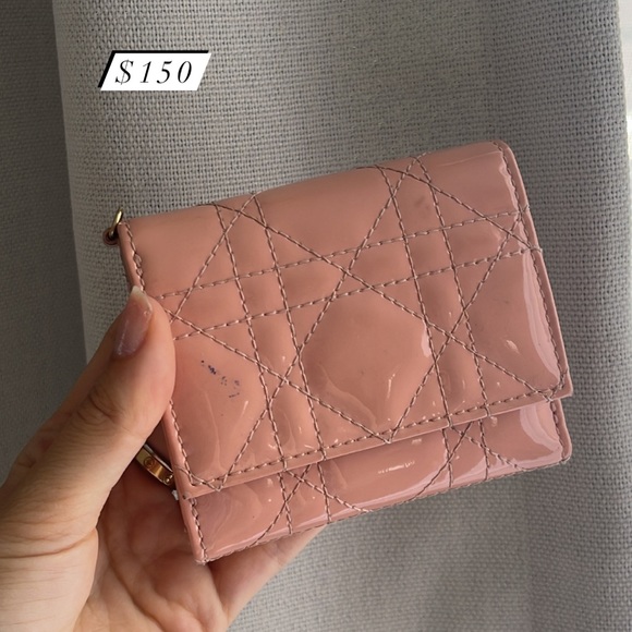 Dior | Bags | Authentic Pink Lady Dior Quilted Patent Leather Wallet ...